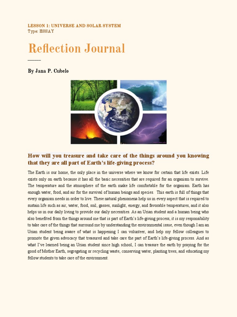 Essay - REFLECTION JOURNAL - EARTH SCIENCE | PDF | Science & Mathematics