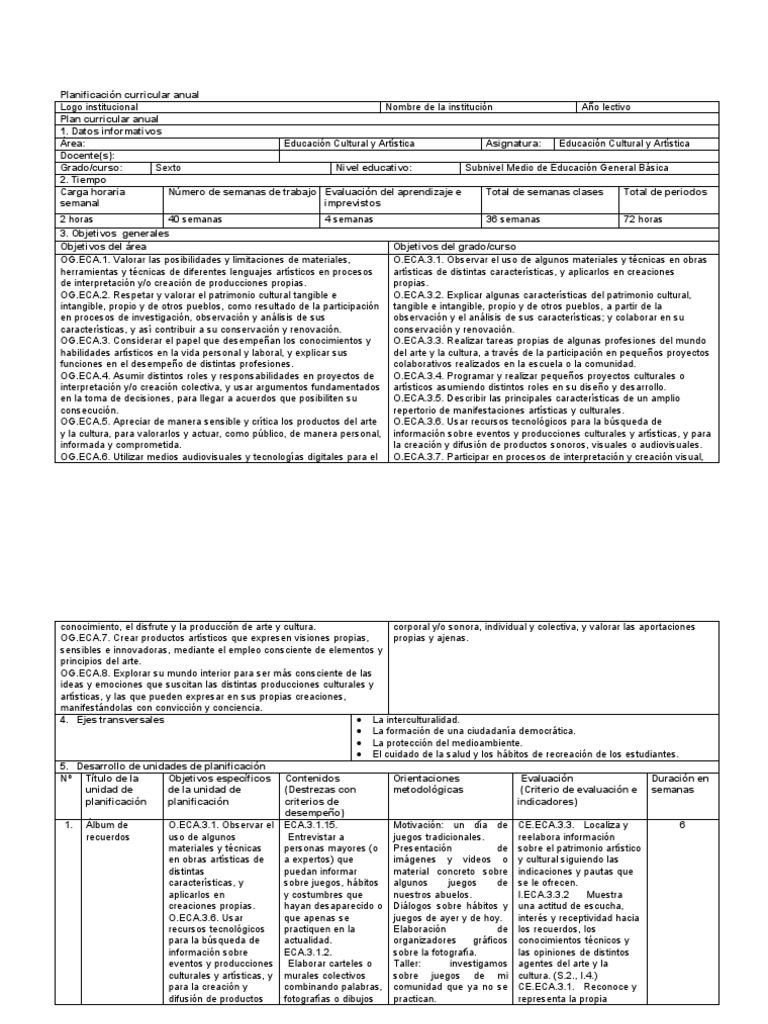 ECA 6 EGB PCA-PUD Seis Unidades | PDF | Diseño | Ecuador
