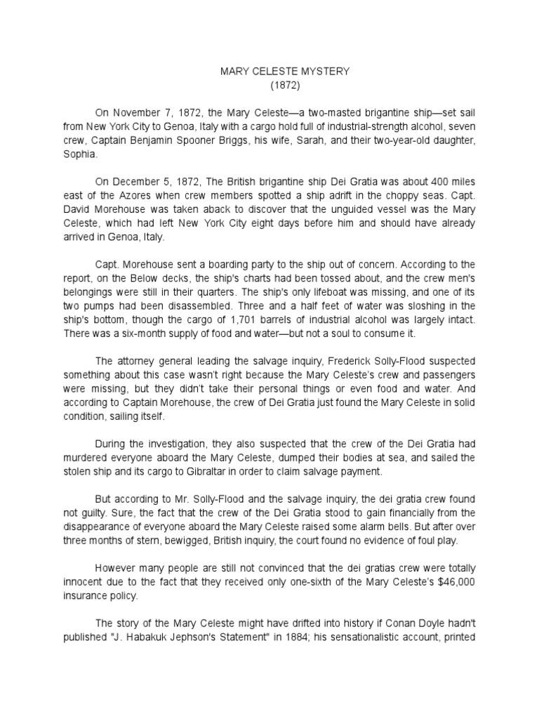 Mary Celeste Mystery 1 | PDF | Watercraft | Shipping