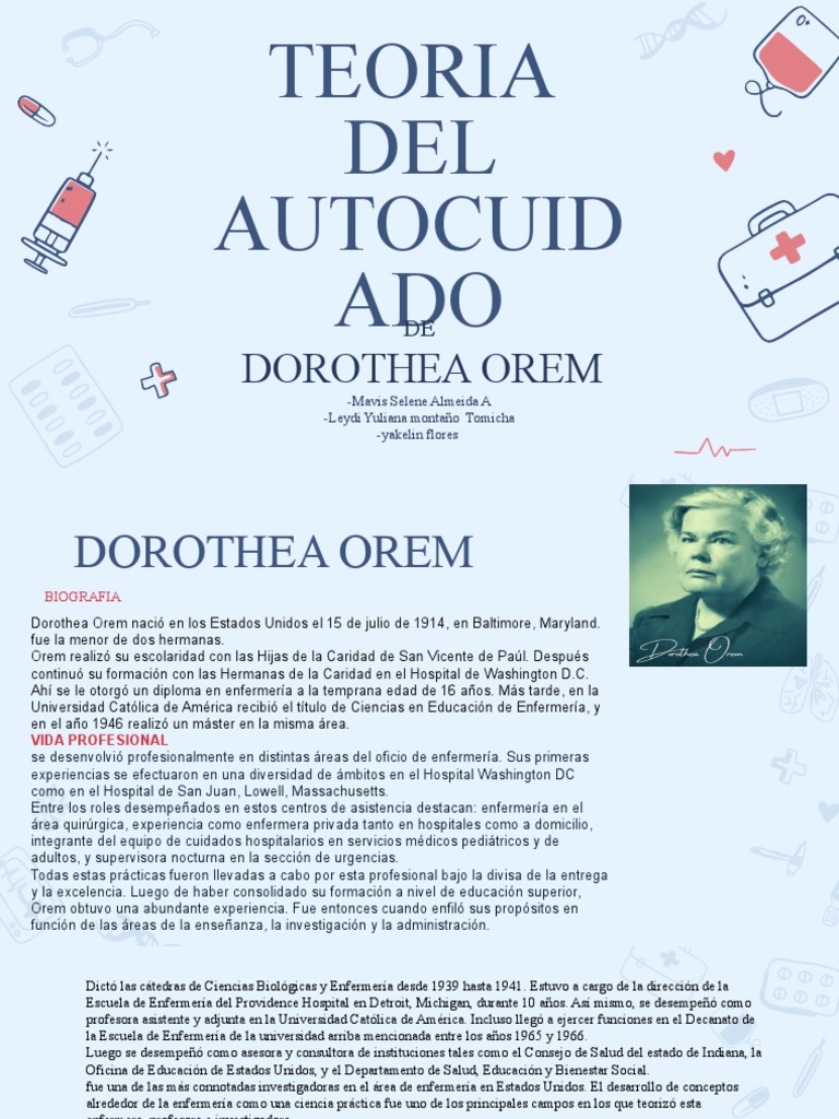 Teoria de Autocuidado Dorothea Orem | PDF | Enfermería