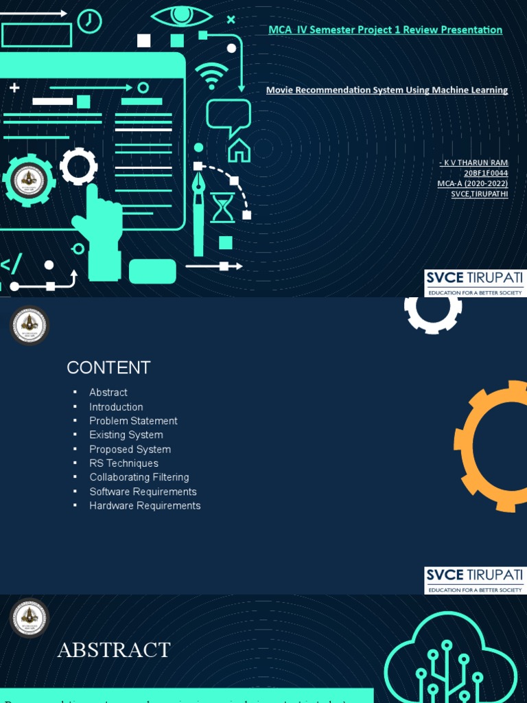 MCA IV Semester Project 1 Review Presentation: Movie Recommendation System Using Machine ...