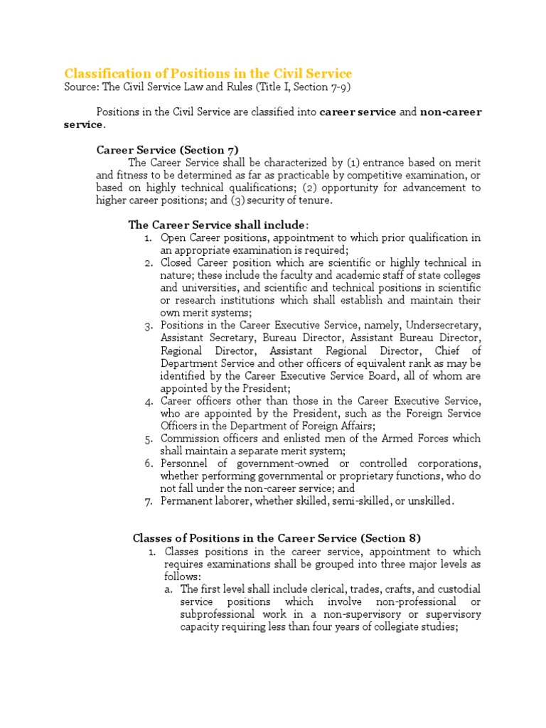 Classification of Positions in The Civil Service | PDF | Civil Service ...