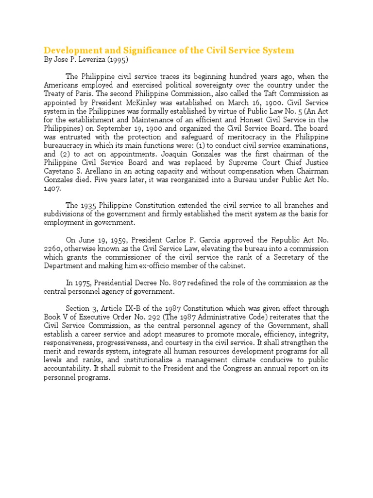 Development and Significance of The Civil Service System | PDF | Civil ...