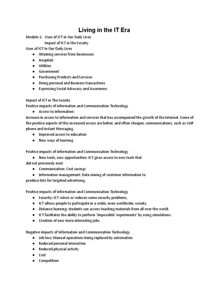 Living in The IT Era - Notes - Module 1 and 2 | PDF | Educational ...