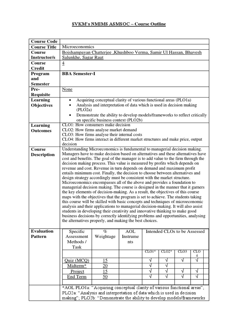 Microeconomics - Course Outline | PDF | Supply And Demand | Profit ...