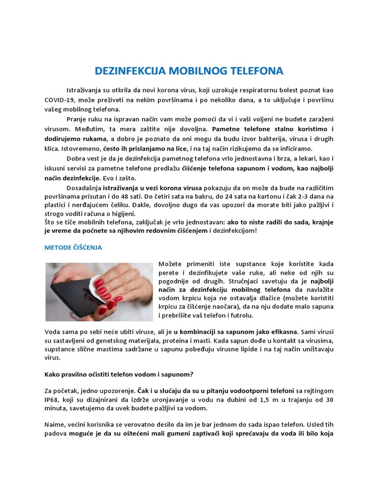 Dezinfekcija Mobilnog Telefona Uputstvo | PDF