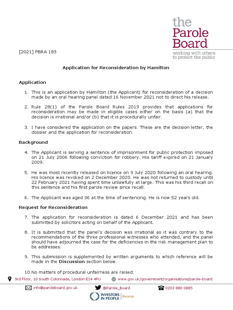 Application For Reconsideration by Hamilton | PDF | Criminal Law | Justice