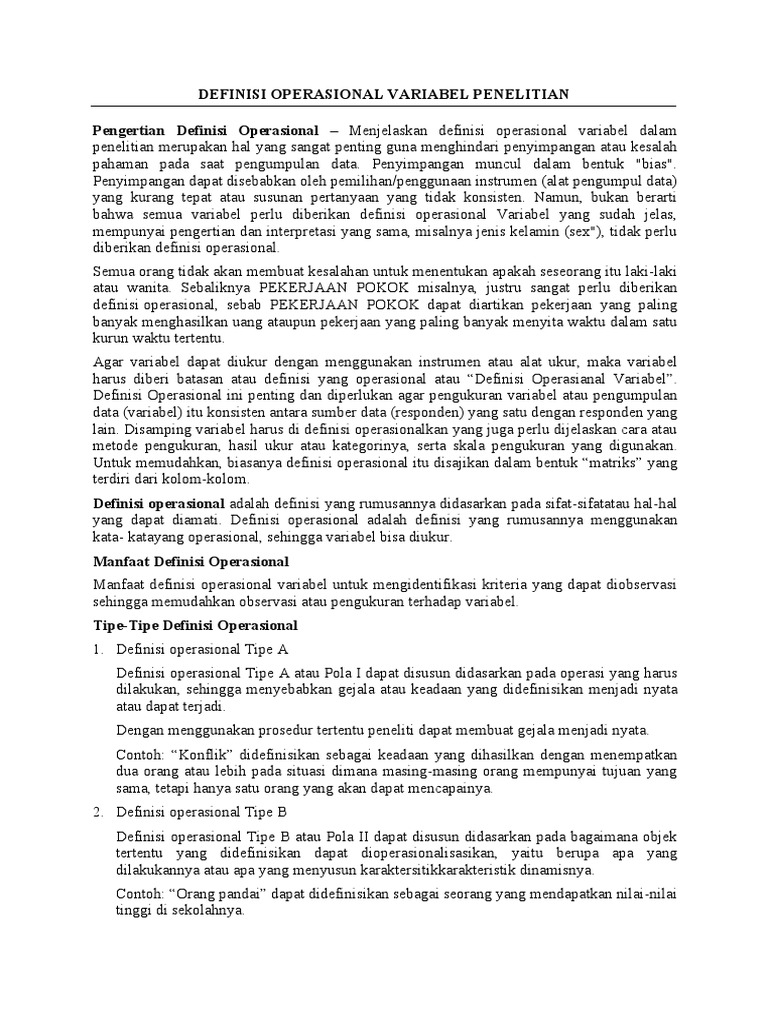 10 Definisi Operasional Variabel Penelitian | PDF | Karier & Perkembangan