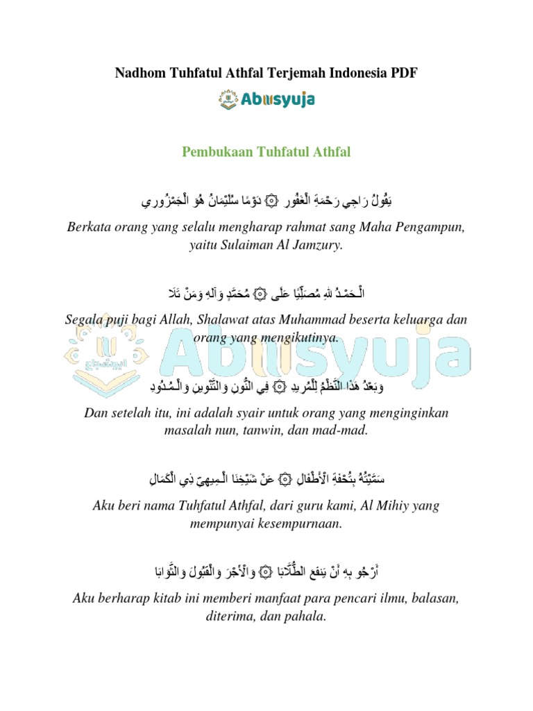 (Abusyuja - Com) Nadhom Tuhfatul Athfal Terjemah Indonesia PDF | PDF