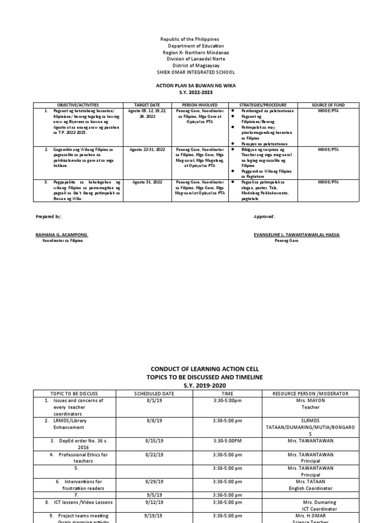 Action Plan Sa Filipino | PDF