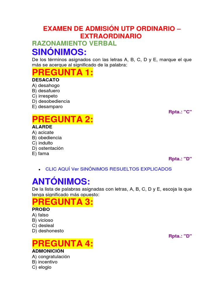 Examen de Admisión Utp Ordinario | PDF | Sangre | Science