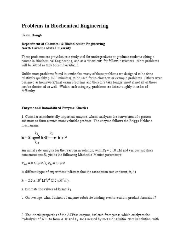 Problems in Biochemical Engineering | PDF | Enzyme Kinetics | Interleukin 2