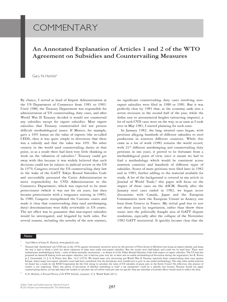 An Annotated Explanation of Articles 1 and 2 of The WTO | PDF | Subsidy | General Agreement On ...
