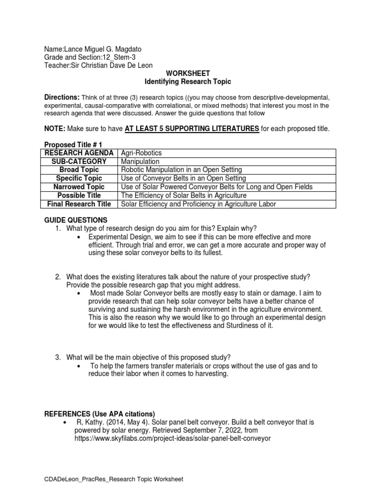 PRACRES-Identfying-Research-Topic-Worksheet-1 (Magdato) | PDF | Light ...
