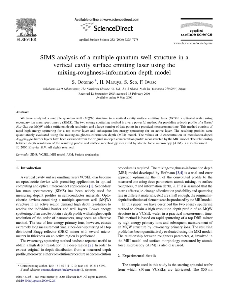 SIMS Analysis of A Multiple Quantum Well Structure in A Vertical Cavity Surface Emitting Laser ...