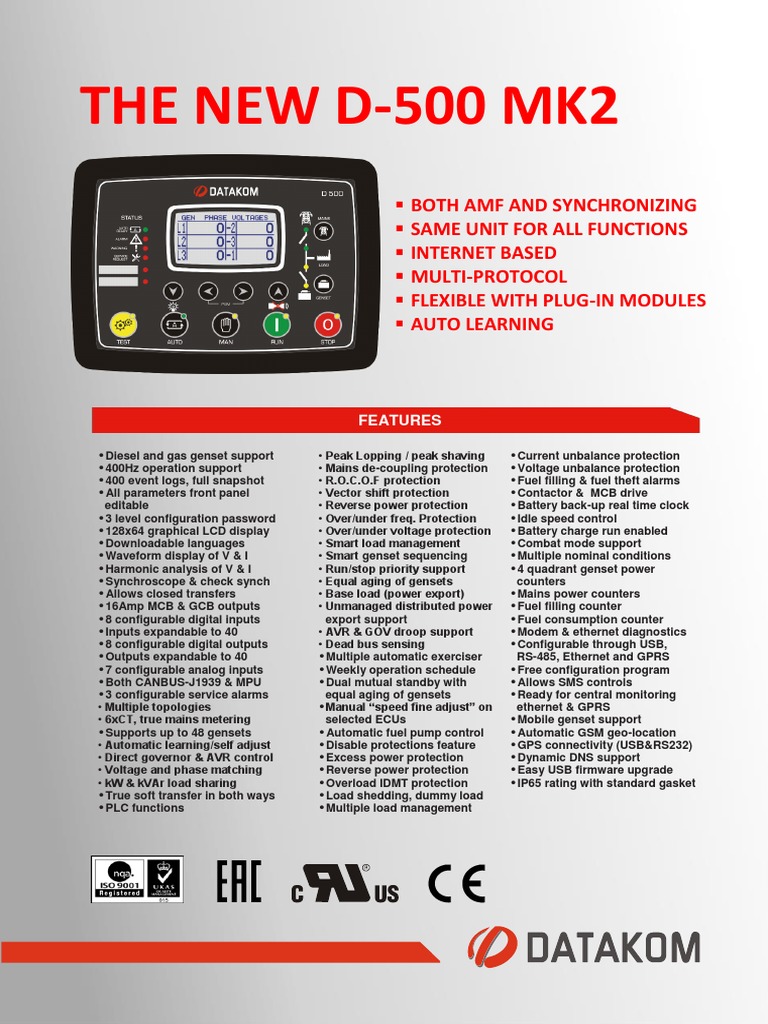 Genset Controller DATAKOM-D500 MK2 DATA Sheet | PDF | Mains Electricity ...
