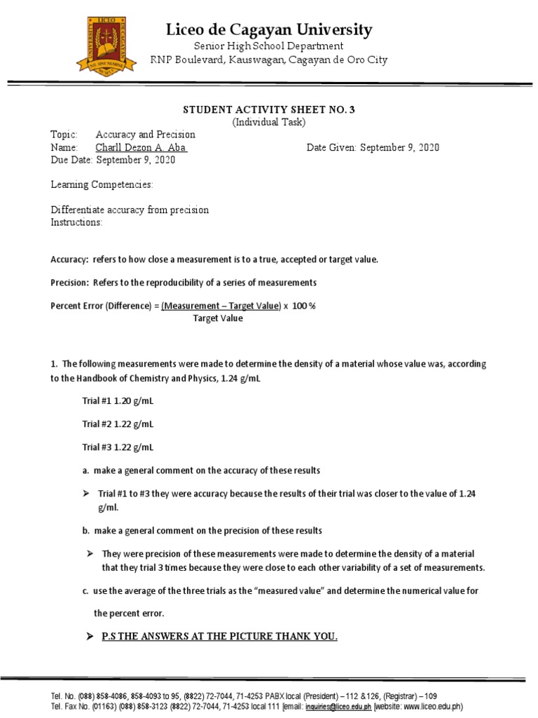 Act 3 | PDF | Accuracy And Precision | Applied Mathematics