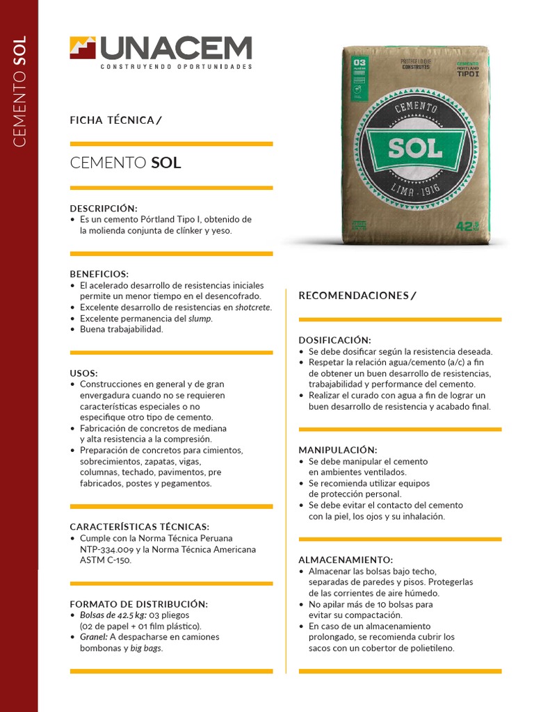 Ficha Técnica de Cemento Sol y Andino | PDF | Cemento | Hormigón