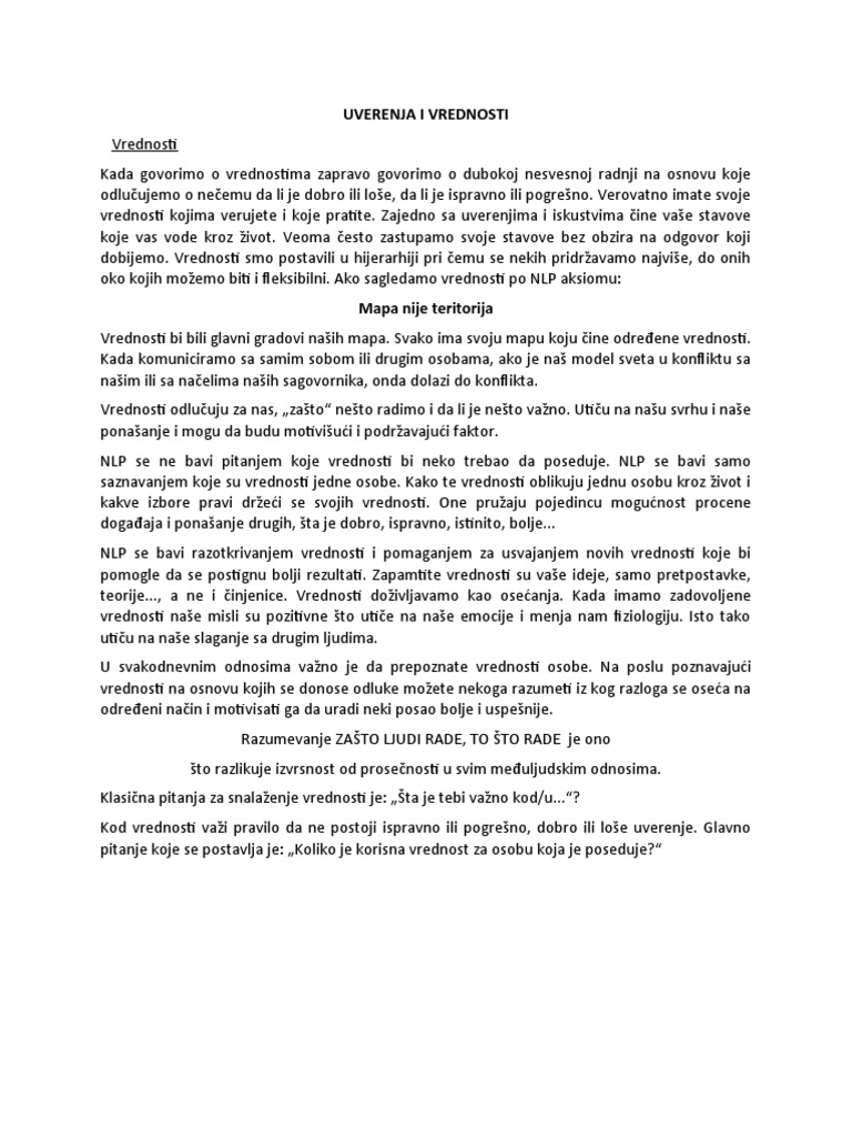 Uverenja I Vrednosti | PDF