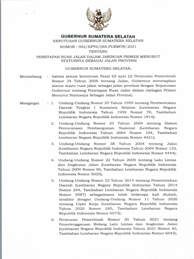 SK Status Jalan Provinsi 2021 TTD | PDF