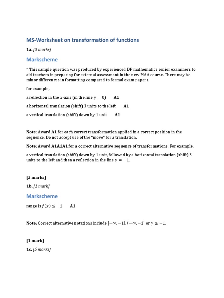 AAHL-MS-worksheet On Transformation of Functions 1 | PDF | Equations ...