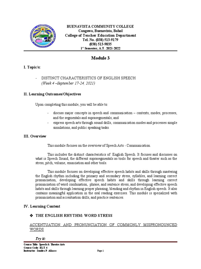 Module 3 - Speech Arts Overview Part 2 | PDF | Stress (Linguistics) | Verb
