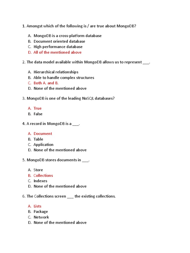 Mongo MCQ | PDF | Mongo Db | No Sql