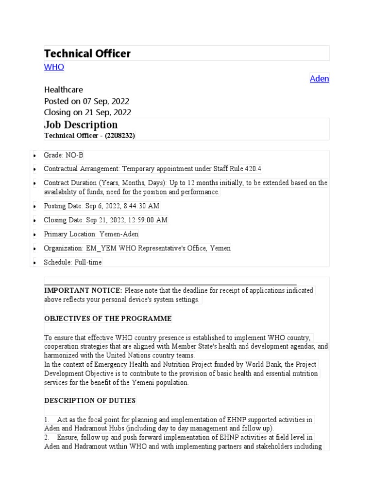 Technical Officer WHO. | Descargar gratis PDF | World Health ...