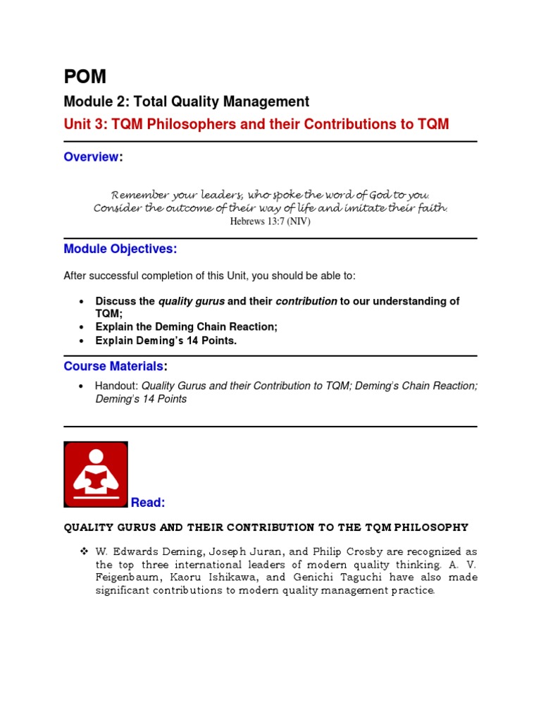 POM Module2 Unit3 | PDF | Supply Chain | Quality Management