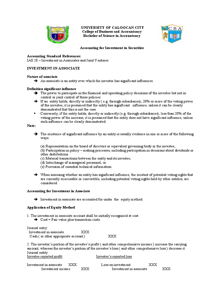 Accounting for Investment in Associates: Application of the Equity ...