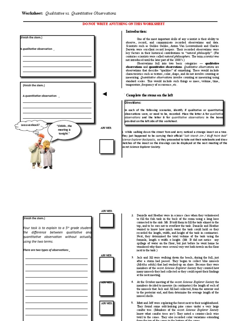 WORKSHEET - Qualitative and Quantitative Observations 11 | PDF ...