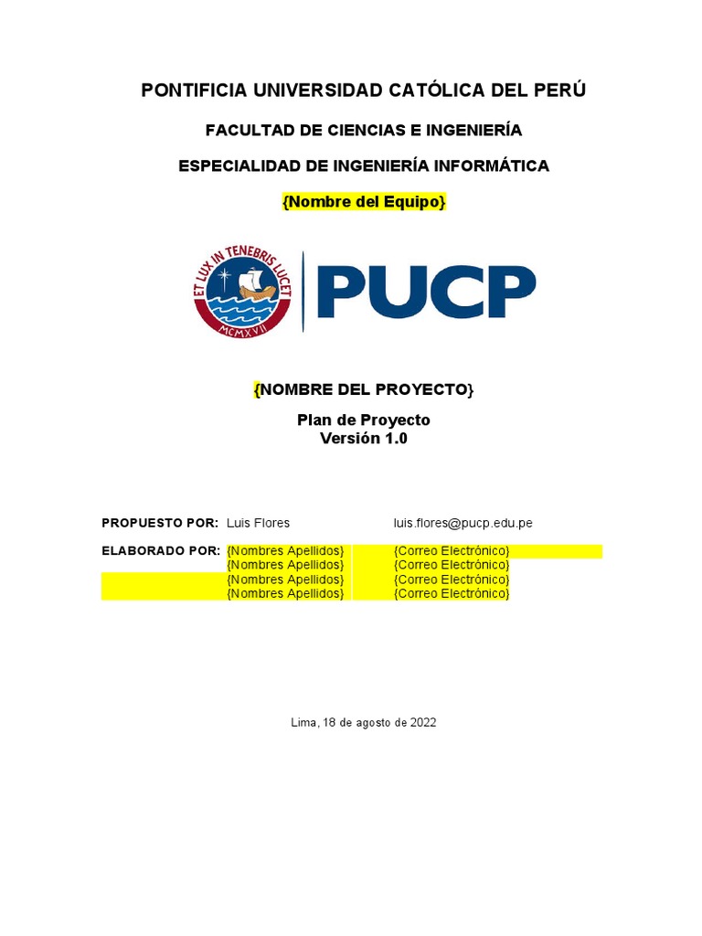 Plantilla - Plan de Proyecto-2022-2 | PDF | Lenguaje de modelado unificado | Evaluación