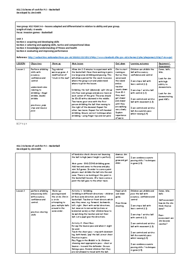 KS1/2 Basketball Scheme | PDF | Games Of Physical Skill | Athletic Sports