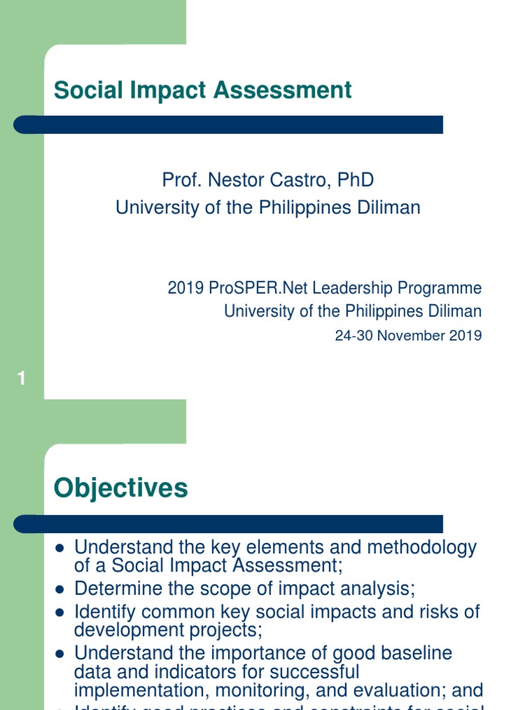 Social Impact Assessment: Prof. Nestor Castro, PHD University of The ...