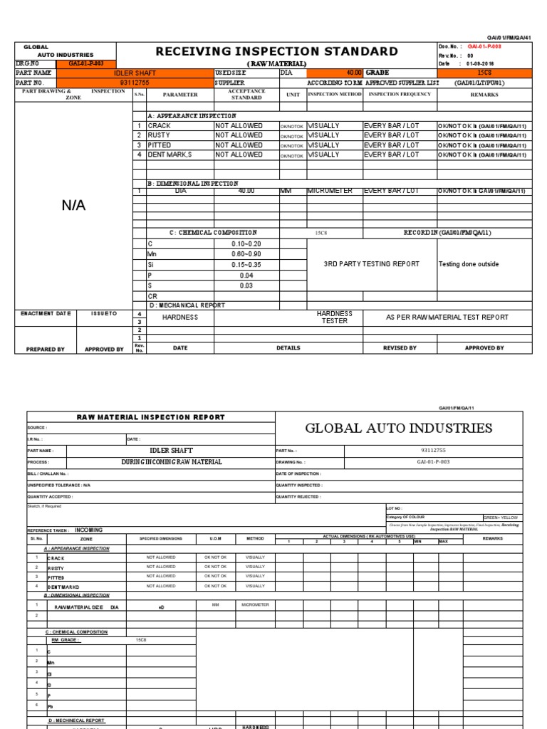 Receiving Inspection Standard: (Raw Material) | PDF | Chemistry ...