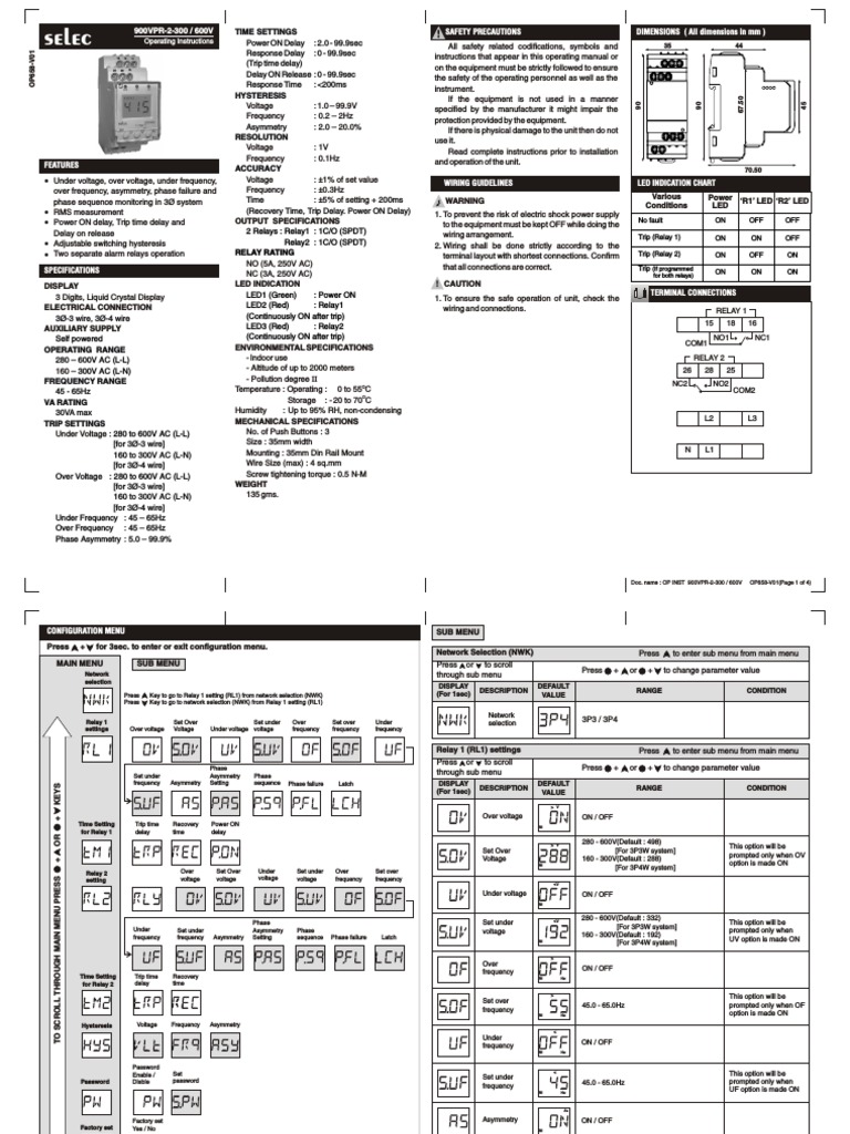 3Ø-Voltage Protection Relay 900VPR-2-300-600V - Instuction - Manual ...