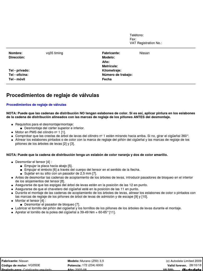 vq35 Timing | PDF | Tecnología del motor | Tecnología de vehículos