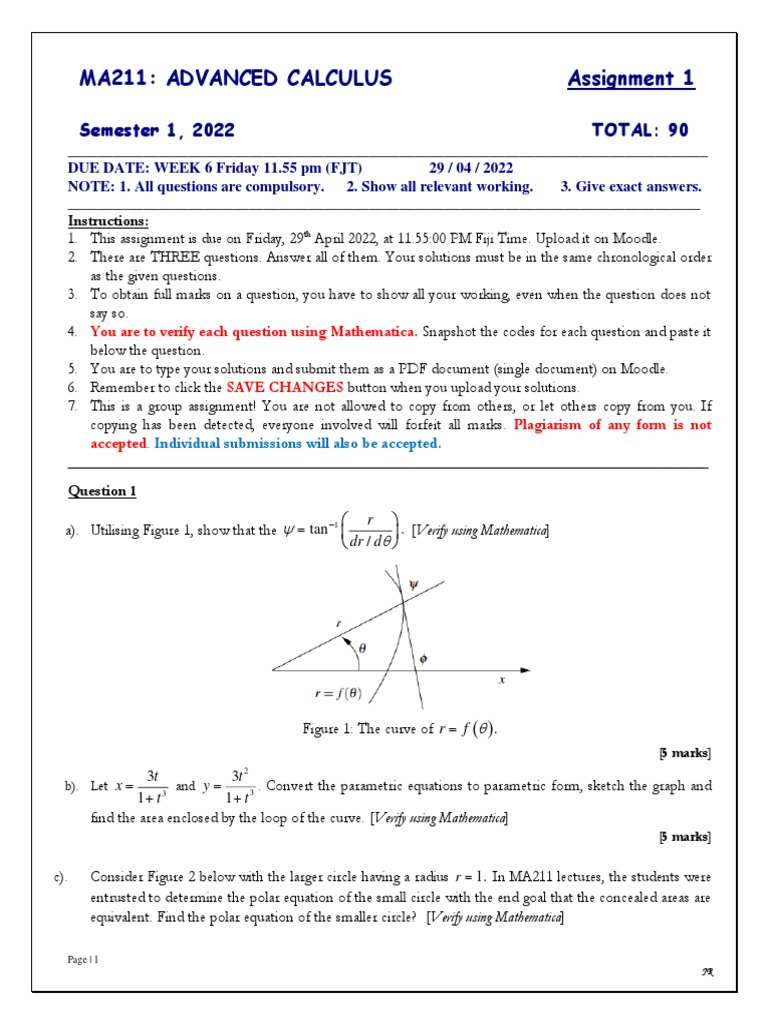 Ma211: Advanced Calculus Assignment 1: Semester 1, 2022 TOTAL: 90 Marks | PDF | Mathematical ...