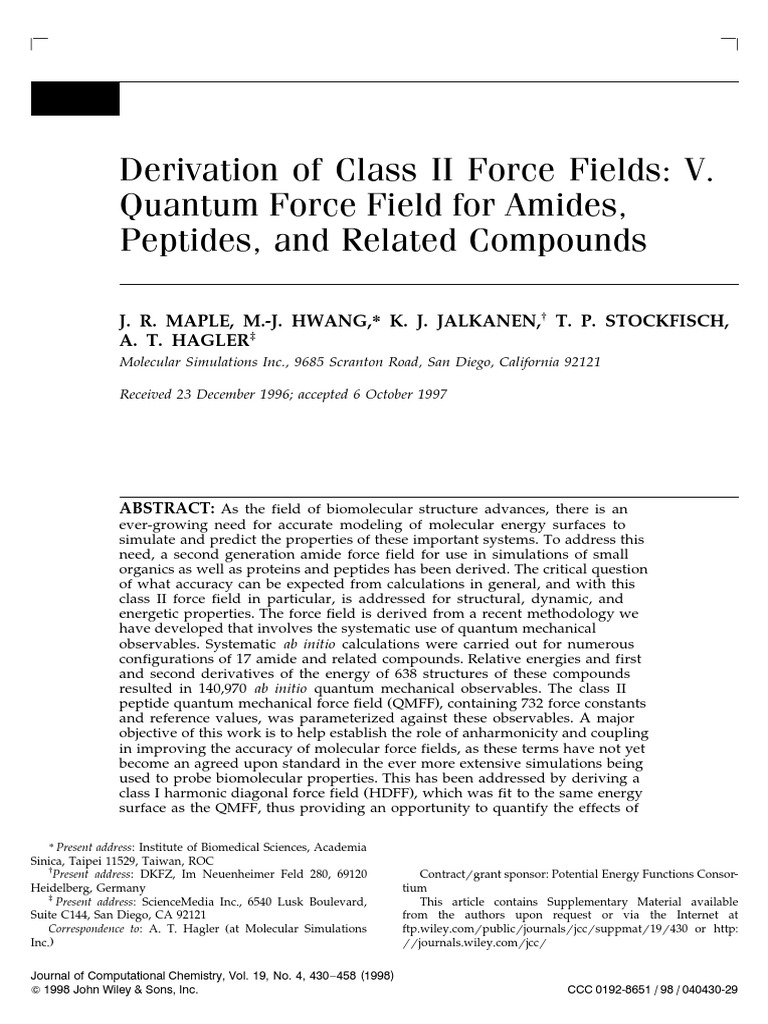 Derivation Of Class Ii Force Fields V Quantum Force Field For Amides Peptides And Related