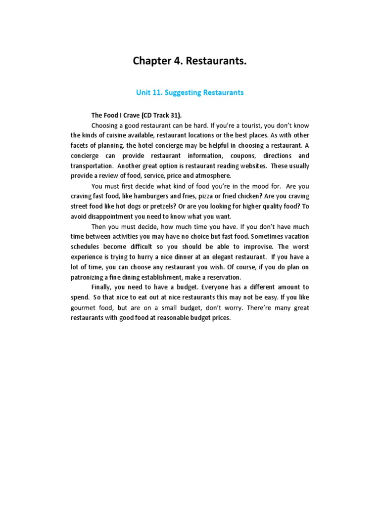 Chapter 4 Restaurants | PDF