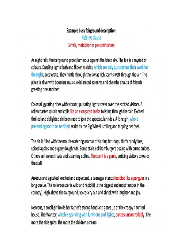 Descriptive Writing Example Fairground | PDF