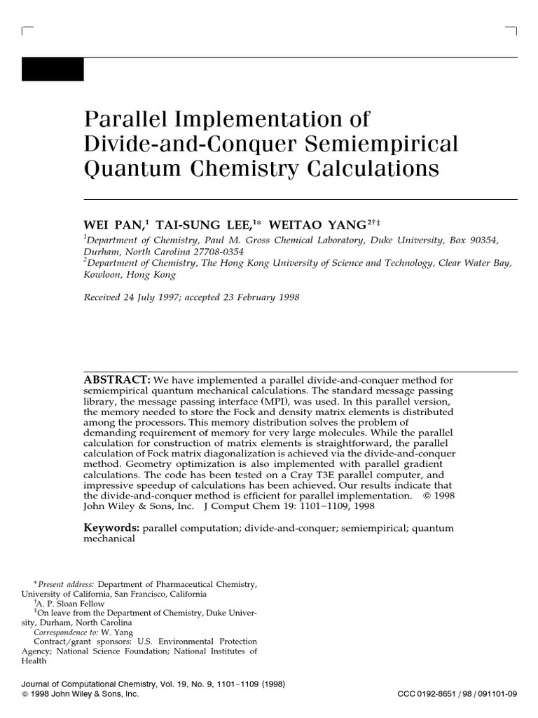 Parallel Implementation of Divide-and-Conquer Semiempirical Quantum Chemistry Calculations | PDF ...