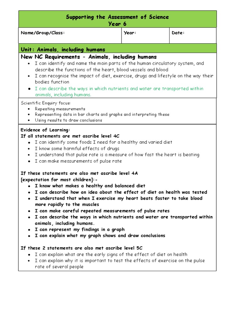 Year-6-Animals-including-humans OBSERVATION | PDF