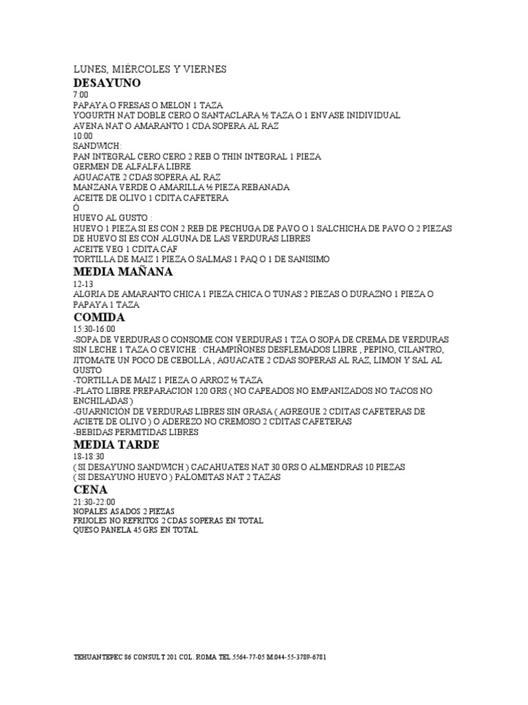 Menu para Bajar de Peso - 2 | PDF | Cocina occidental | Comida regional ...