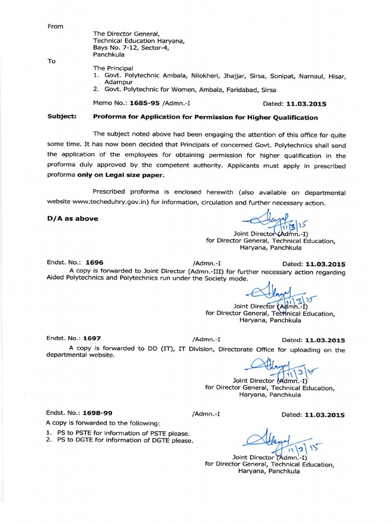 Revised Proforma For Application For Permission For Higher ...