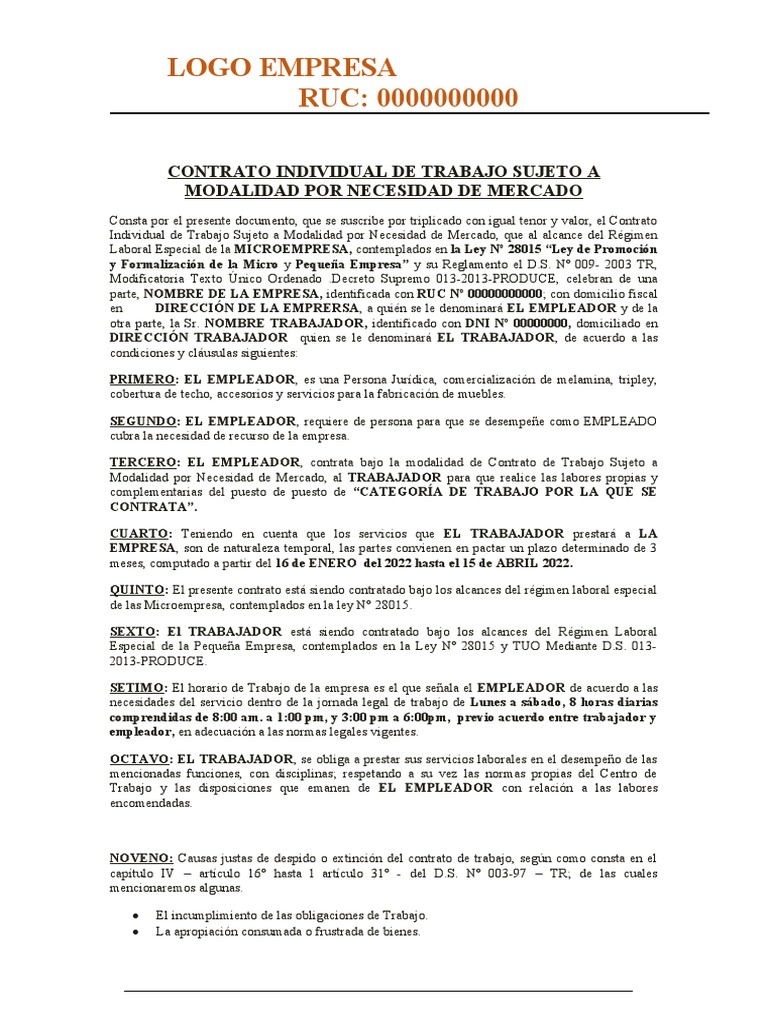 Contrato de Laboral - Modelo | PDF | Derecho laboral | Business