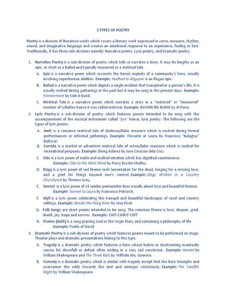 Types of Poetry Explained: Narrative, Lyric, Dramatic | PDF | Poetry ...