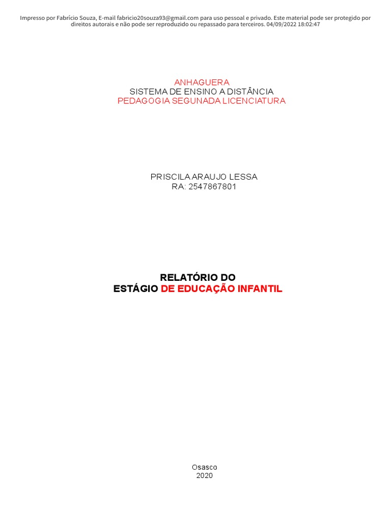 Modelo Relatorio - Passei Direto | PDF | Pedagogia | Aprendizado