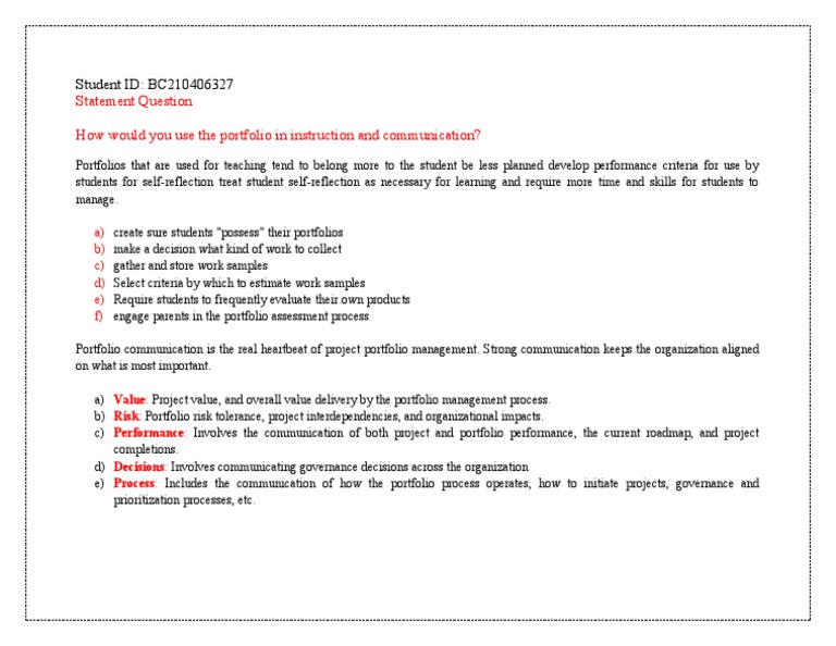 Using portfolios for student self-reflection and communication | PDF