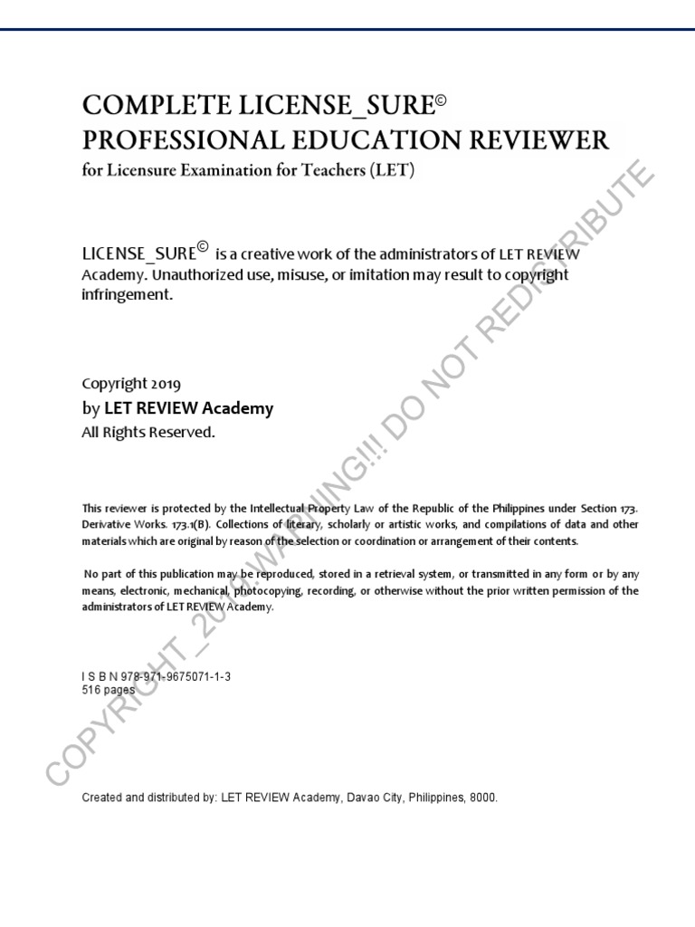 LICENSE SURE-LET Review Academy ProfEd Reviewer 2019 | PDF | Attention ...